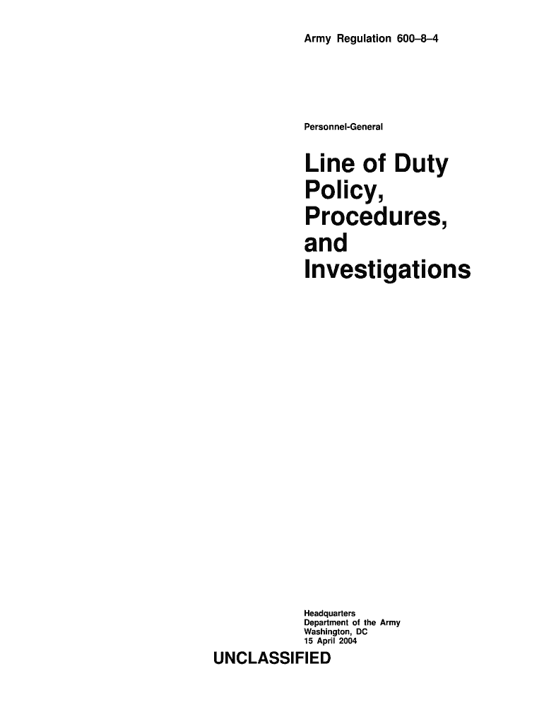 AR 600-8-4 Line of Duty Policy Procedures and Investigations: Fill out ...