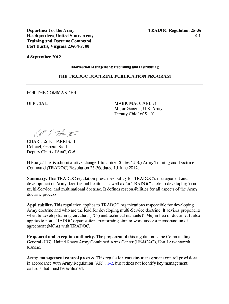 TRADOC Regulation 25-36: Fill out & sign online | DocHub