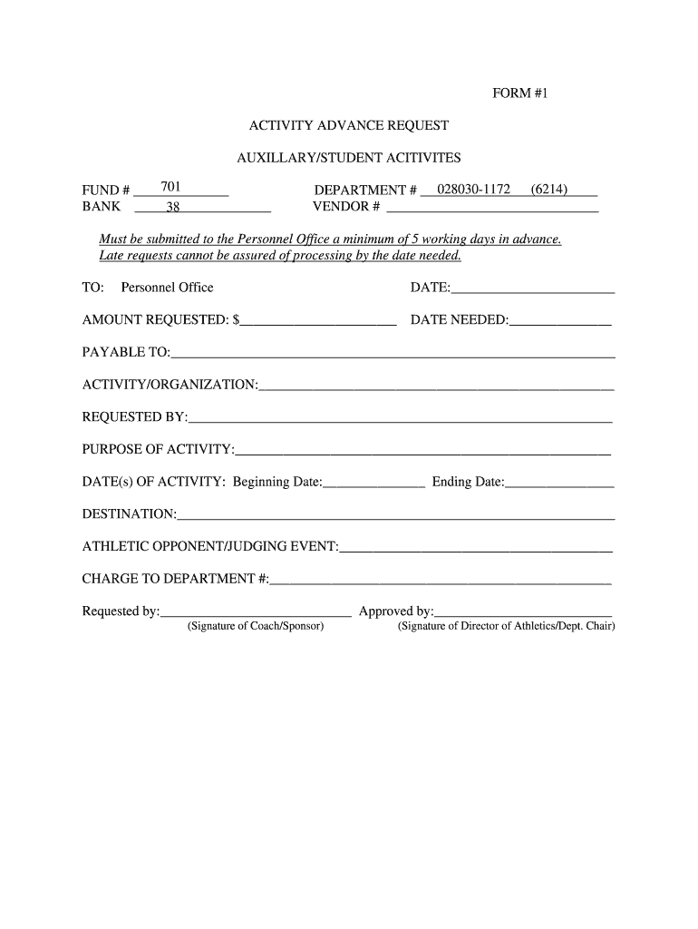 ACTIVITY ADVANCE REQUEST: Fill out & sign online | DocHub
