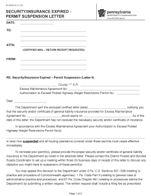 Fillable Online ftp dot state pa SECURITY/INSURANCE EXPIRED - PERMIT ...