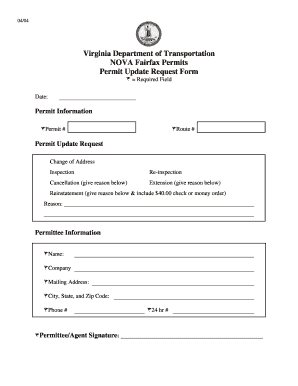 Fillable Online virginiadot Permit Update Form.doc. Lee Jackson Highway ...