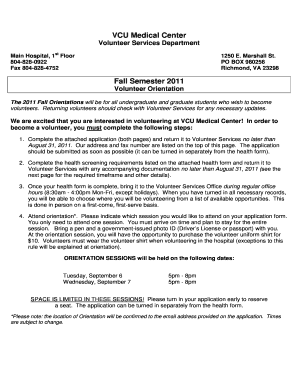 Fillable Online vcuhealth VCU Medical Center Fall Semester 2011 ...