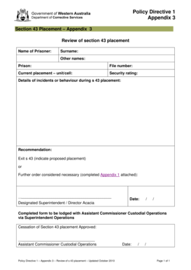 Fillable Online Policy Directive 1 Appendix 3 Section 43 Placement ...