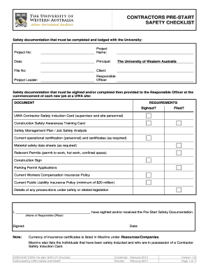 Fillable Online CONTRACTORS PRE-START Fax Email Print - pdfFiller