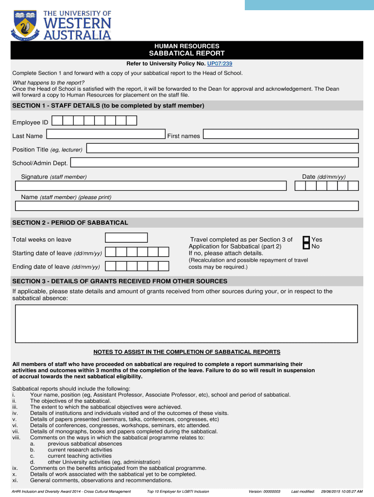Fillable Online HUMAN RESOURCES SABBATICAL REPORT Fax Email Print ...