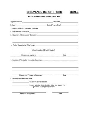 Fillable Online GRIEVANCE REPORT FORM GBM-E Fax Email Print - pdfFiller