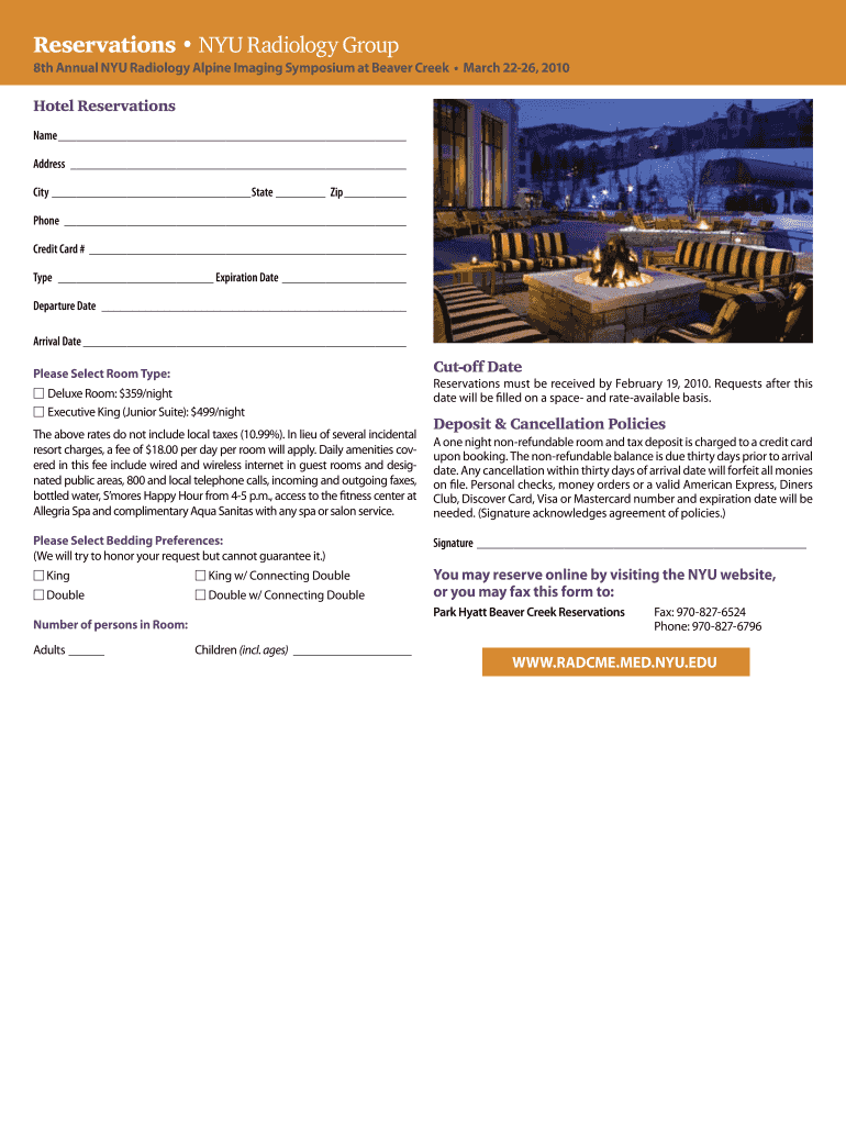 Fillable Online 8th Annual NYU Radiology Alpine Imaging Symposium Hotel Reservations Fax Email ...