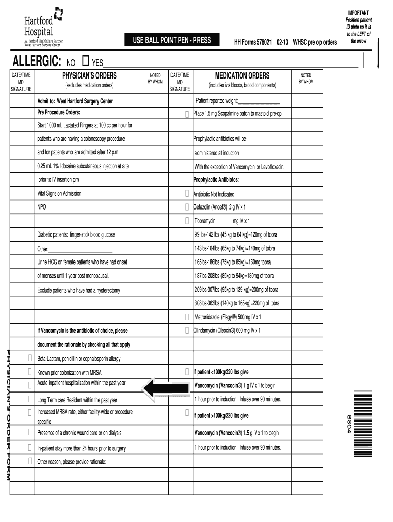 Fillable Online WHSC Pre Op Orders Fax Email Print - pdfFiller