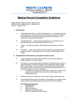 Fillable Online Medical Record Completion Guidelines Fax Email Print ...