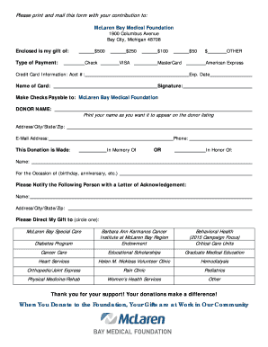 Fillable Online Print and mail in the donation form - McLaren Health Care Fax Email Print ...