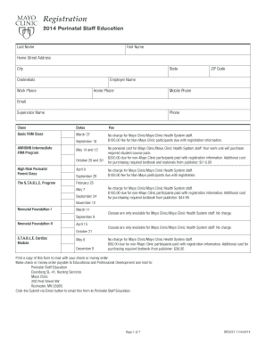Fillable Online mayo Perinatal Staff Education Information - MC0321-11 ...