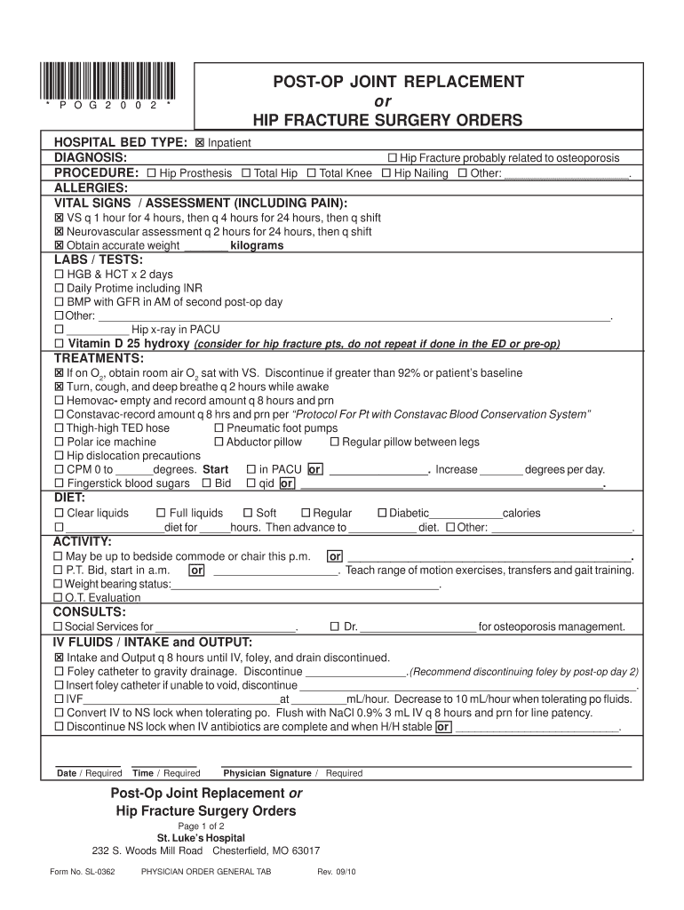 Fillable Online POST-OP JOINT REPLACEMENT or HIP FRACTURE SURGERY ...
