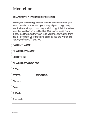 Fillable Online montefiore Pharmacy Registration Form - Montefiore ...