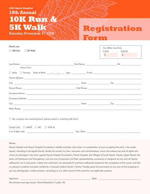 Fillable Online 10K Run & 5K Walk Registration Form - Nyack Hospital Fax Email Print - pdfFiller
