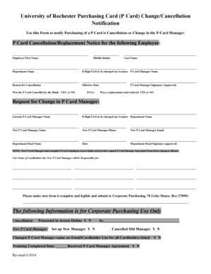 Fillable Online urmc rochester Purchasing Card Change Cancellation Notice - urmc rochester Fax ...