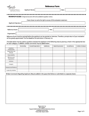 Fillable Online Reference Form - Augusta Health Fax Email Print - pdfFiller