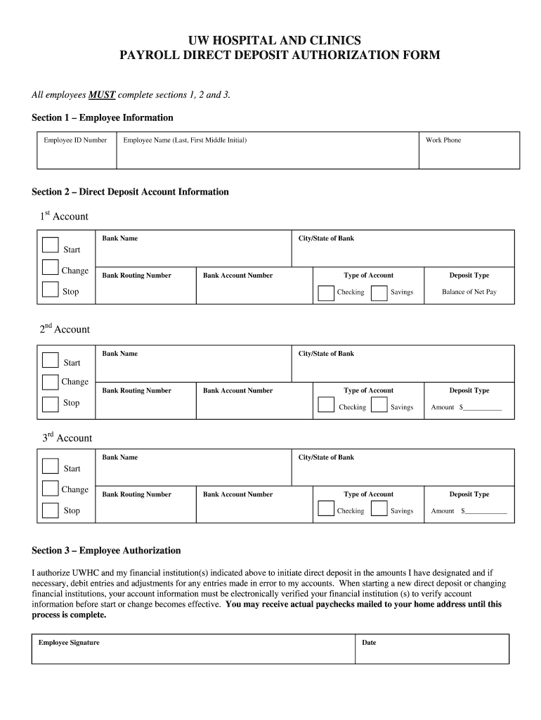 Payroll Direct Deposit Authorization Form: Fill out & sign online | DocHub