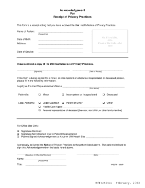 Fillable Online This Acknowledgement Form is documentation that UW ...