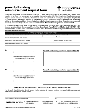 Fillable Online healthplans providence Prescription Reimbursment Form ...