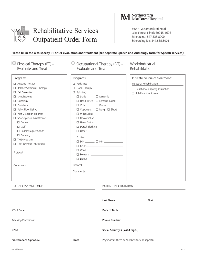 Rehabilitative Services Outpatient Order Form: Fill out & sign online ...