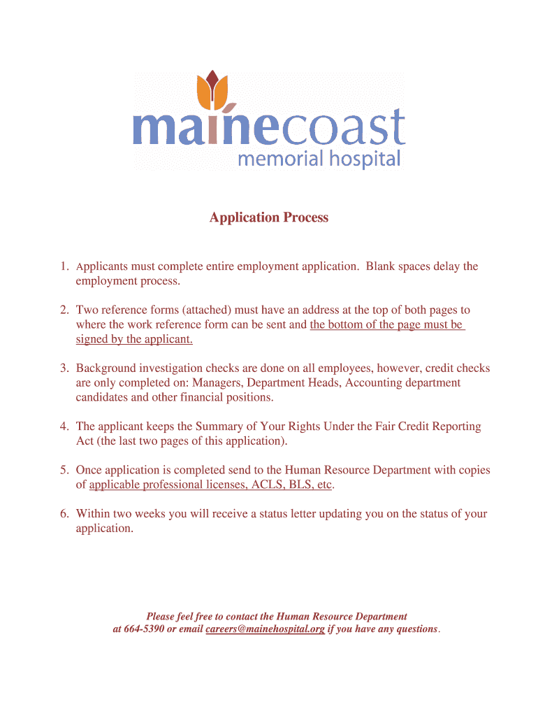 Fillable Online Maine Coast Memorial Hospital Employment Application ...