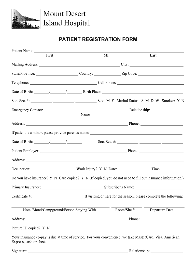 Fillable Online mdihospital Patient registration form - Mount Desert ...
