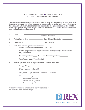 Fillable Online Post-Vasectomy Semen Analysis Form - Rex Healthcare Fax ...