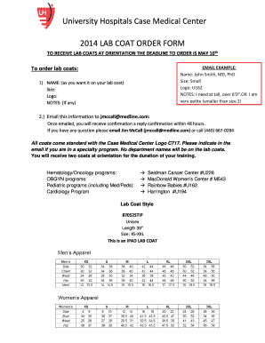 Fillable Online uhhospitals 2013 LAB COAT ORDER FORM - University ...