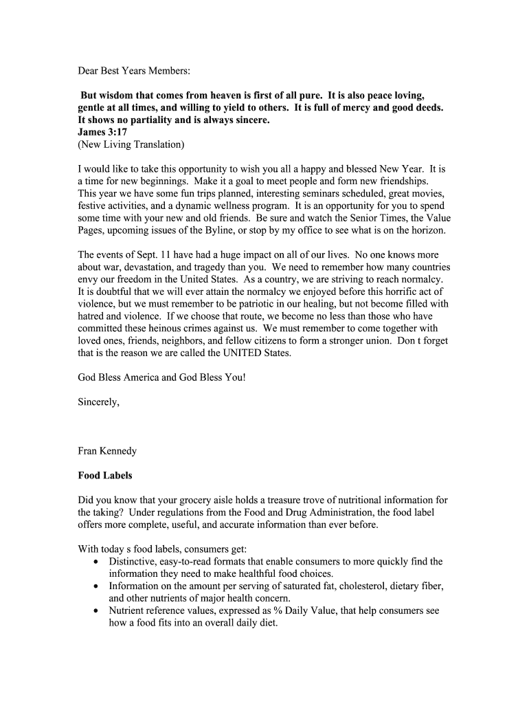 Dear Best Years Members: Fill out & sign online | DocHub