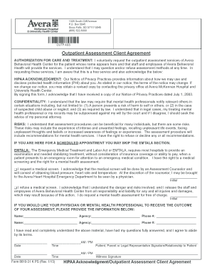 Fillable Online avera Outpatient Assessment Client Agreement - Avera ...