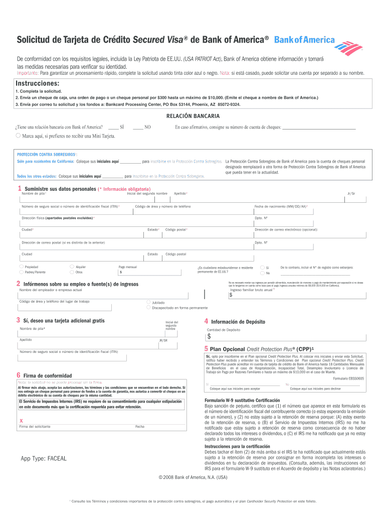 Solicitud de Tarjeta de Cr dito Secured Visa de Bank of America: Fill out & sign online | DocHub