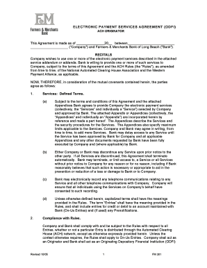 Fillable Online Electronic Payment Service Agreement ODFI ACH ...