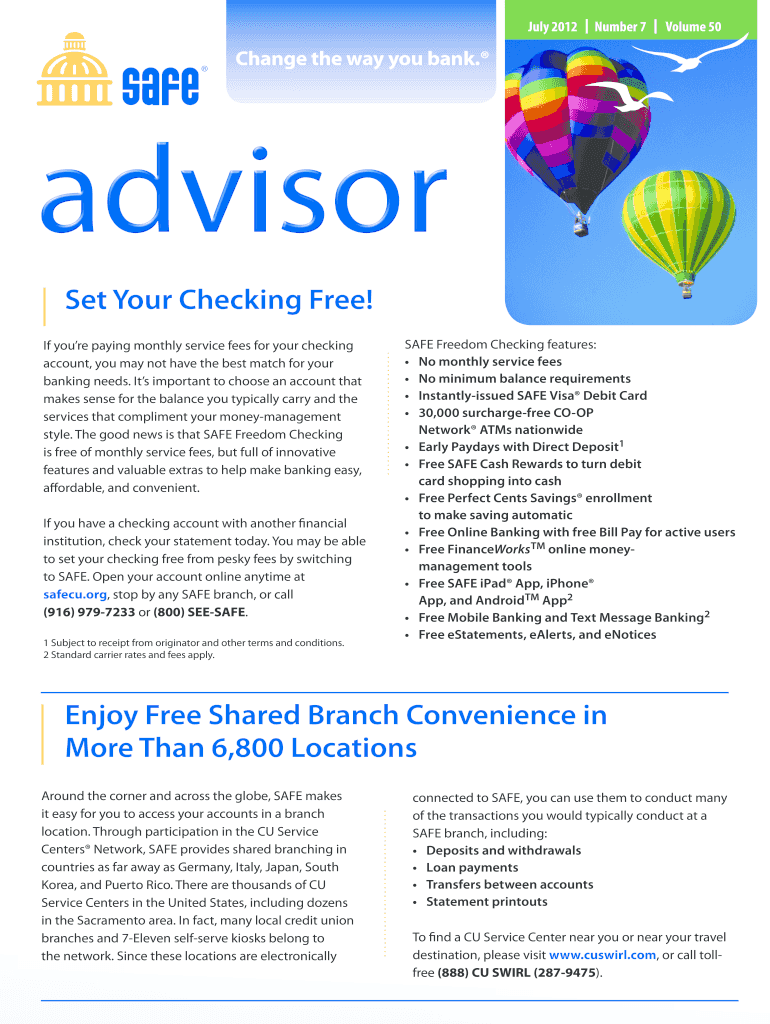 Set Your Checking Free! - SAFE Credit Union - safecu: Fill out & sign ...