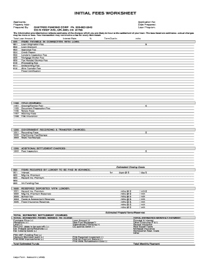 Fillable Online INITIAL FEES WORKSHEET Fax Email Print - pdfFiller