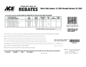 Fillable Online REBATES Offers Valid January 18, 2004 through ... - Ace ...