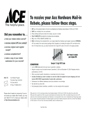Fillable Online Mail-in rebates - Ace Hardware Fax Email Print - pdfFiller