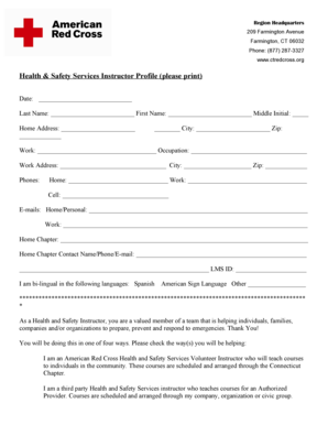 Fillable Online redcross Instructor Profile Form - American Red Cross ...