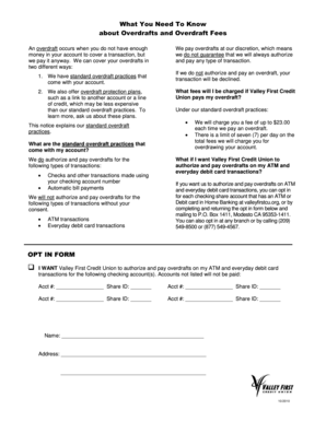 Fillable Online valleyfirstcu Overdraft Privilege Opt In Form - Valley First Credit Union ...
