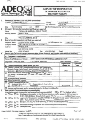 Fillable Online iZ 'BO EOUOIOZ ADEQ REPORT OF INSPECTION OF AN ONSOT ...