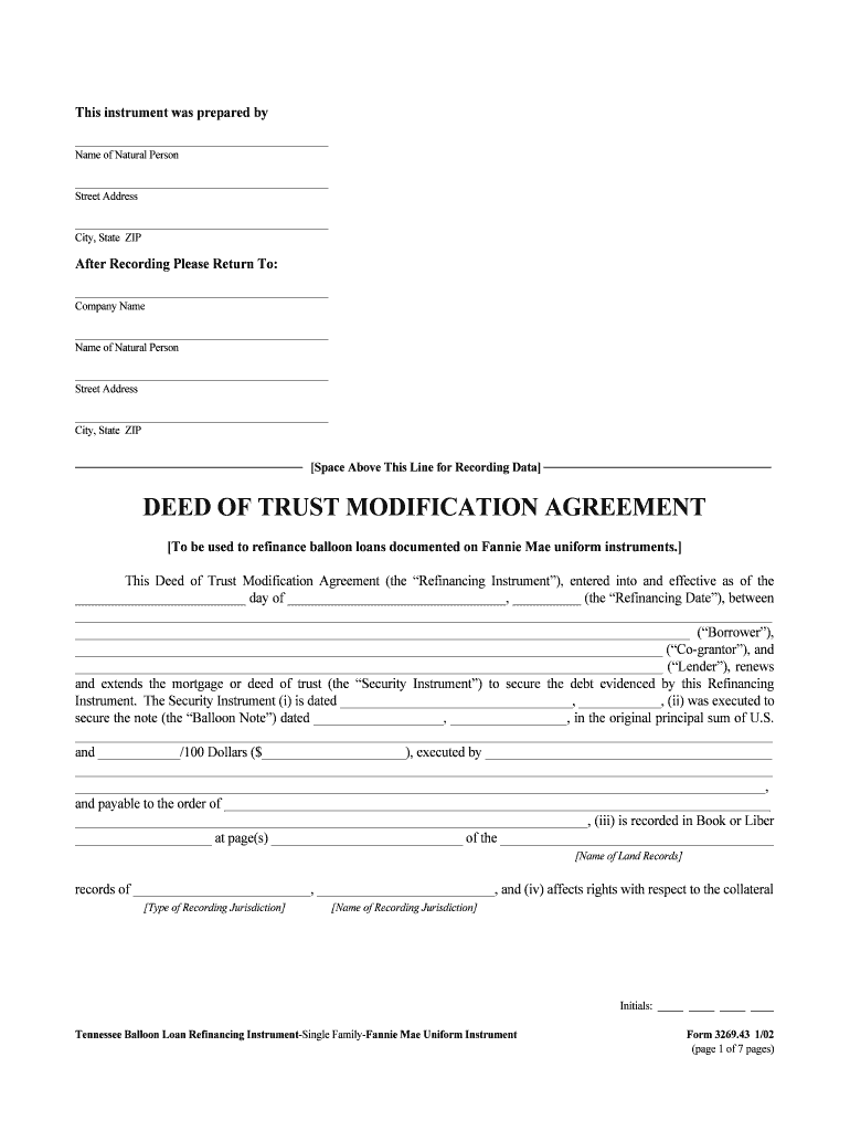 Fillable Online DEED OF TRUST MODIFICATION AGREEMENT Fax Email Print - pdfFiller
