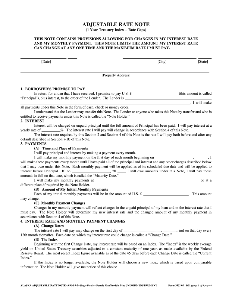 ADJUSTABLE RATE NOTE: Fill out & sign online | DocHub