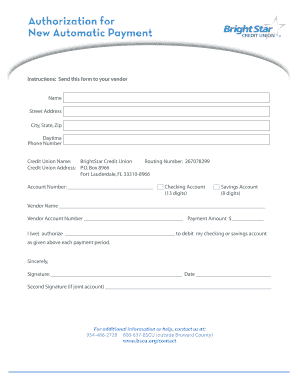 Fillable Online bscu Authorization for New Automatic Payment ...