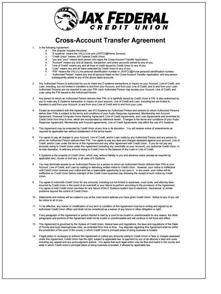 Fillable Online Cross-Account Transfer Agreement Fax Email Print ...