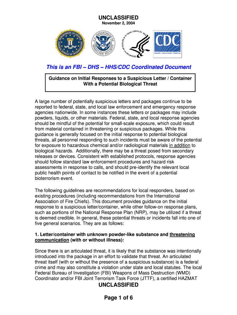 This is an FBI DHS HHS CDC Coordinated Document: Fill out & sign online ...
