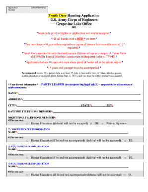 Fillable Online Youth Deer Hunting Application U.S. Army Corps of ...