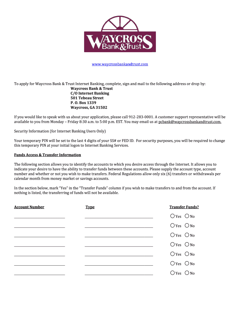 Fillable Online Internet Banking and Bill Payment Service Agreement Fax ...