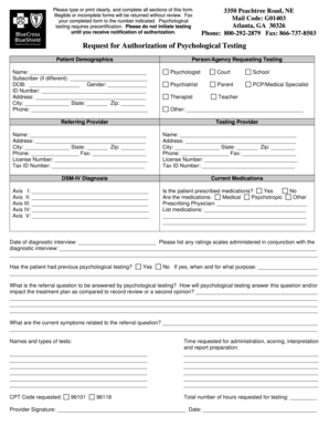 Fillable Online Request for Authorization of Psychological Testing Fax ...