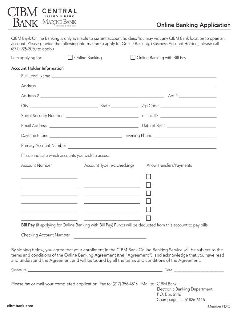 Fillable Online CIBM Bank Online Banking Application Fax Email Print ...