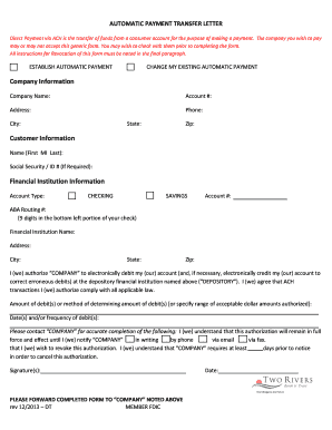 Fillable Online Direct ACH Transfer - Two Rivers Bank & Trust Fax Email ...