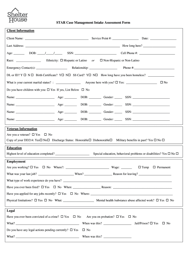 Case Management Intake Assessment Form Example Fill Out Sign Online 